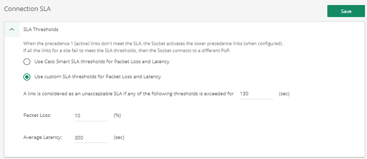 Configuring the Connection SLA Settings – Cato Learning Center