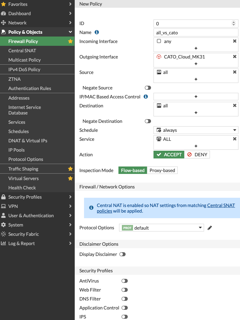 Cato Cloud to FortiGate via HA IPSec Tunnels – Cato Learning Center