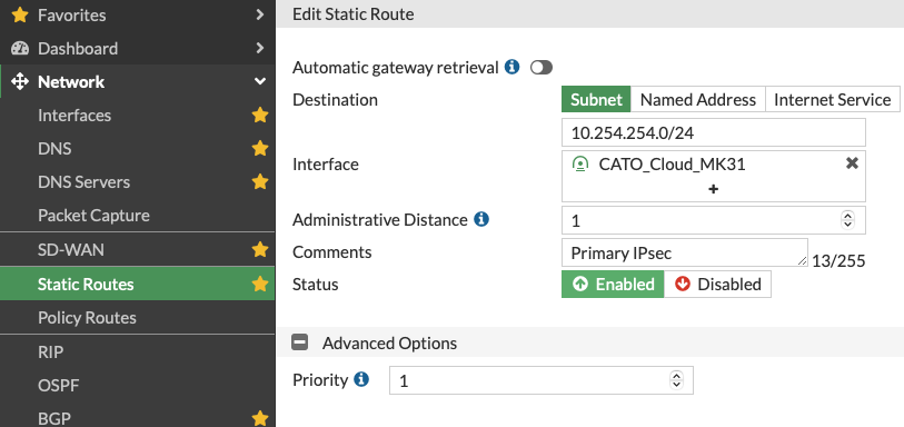 Cato Cloud to FortiGate via HA IPSec Tunnels – Cato Learning Center