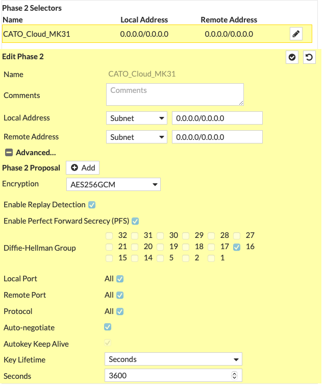 Cato Cloud to FortiGate via HA IPSec Tunnels – Cato Learning Center