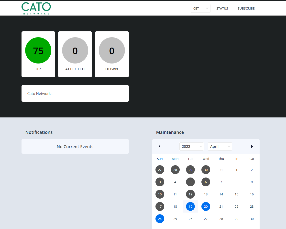 Afficher le statut du Cato Cloud – Base de connaissances